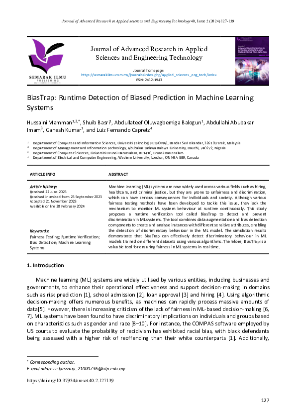 (PDF) BiasTrap: Runtime Detection of Biased Prediction in Machine ...