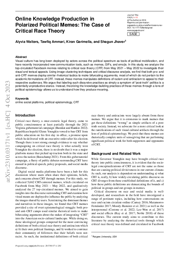 (PDF) Online Knowledge Production in Polarized Political Memes: The ...