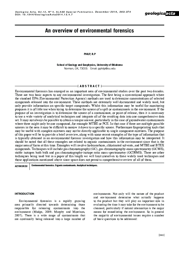 (PDF) An overview of environmental forensics
