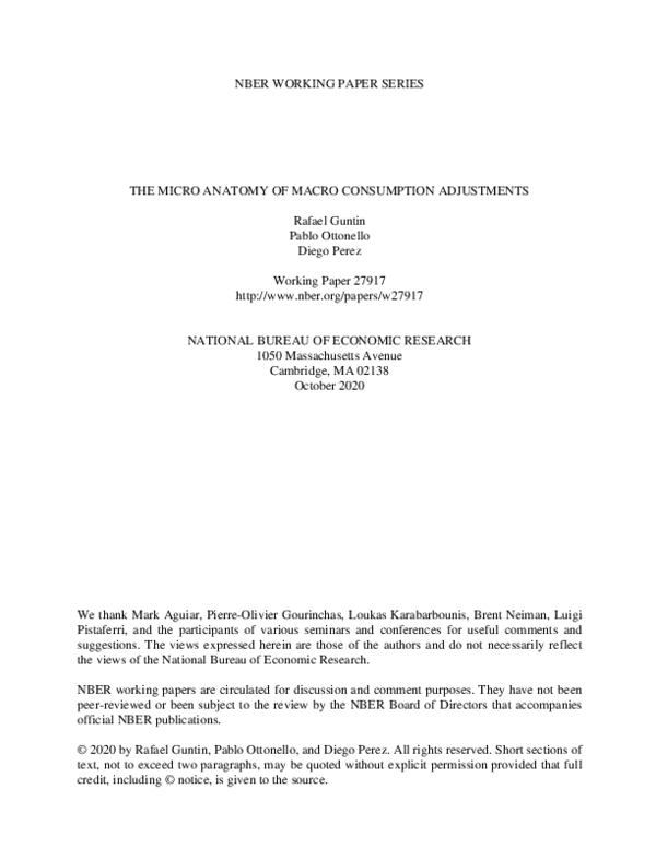 (PDF) Nber Working Paper Series the Micro Anatomy of Macro Consumption Adjustments