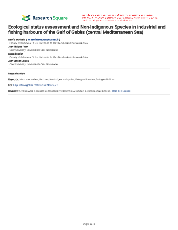 (PDF) Ecological status assessment and non-indigenous species in ...