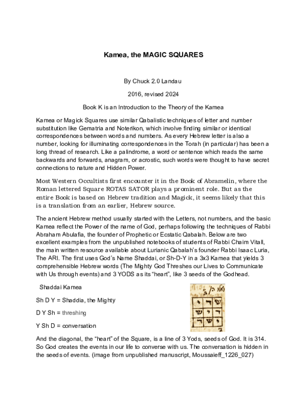 (PDF) Kamea, the MAGIC SQUARES