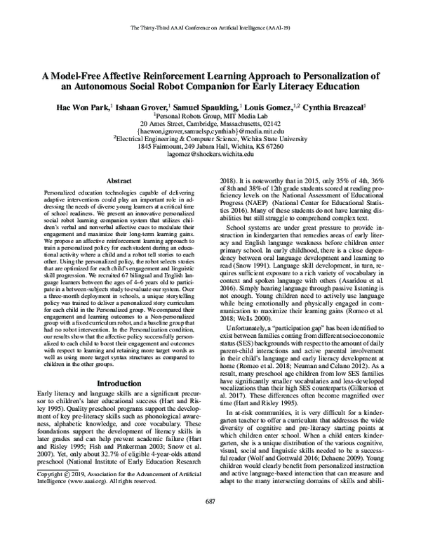 (PDF) A Model-Free Affective Reinforcement Learning Approach to ...