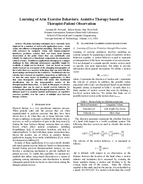 (PDF) Learning of Arm Exercise Behaviors: Assistive Therapy based on ...