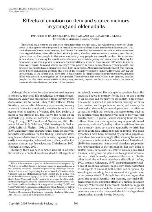 (PDF) Effects of emotion on item and source memory in young and older ...