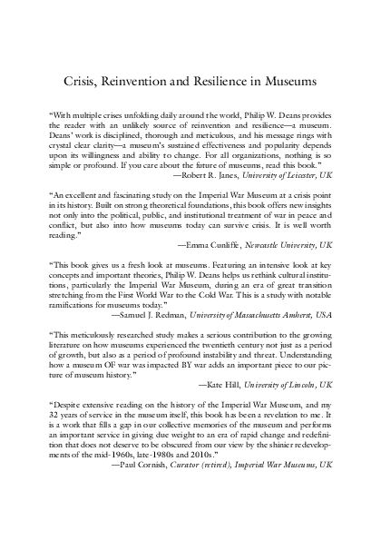 (PDF) Crisis, Reinvention and Resilience in Museums: Defence and ...