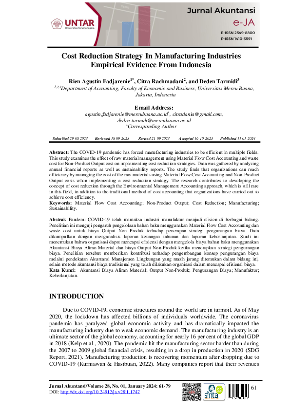 (PDF) Cost Reduction Strategy In Manufacturing Industries Empirical ...