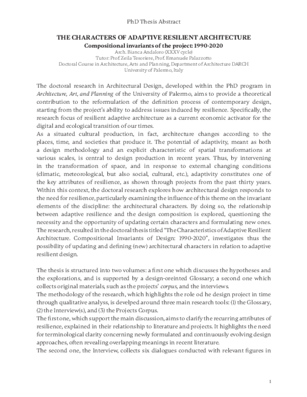 (PDF) THE CHARACTERS OF ADAPTIVE RESILIENT ARCHITECTURE Compositional invariants of the project ...