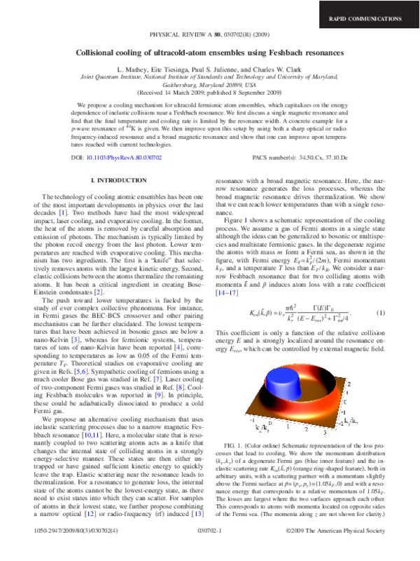 (PDF) Collisional cooling of ultra-cold atom ensembles using Feshbach ...
