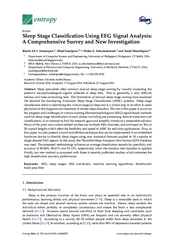 (PDF) Sleep Stage Classification Using EEG Signal Analysis: A Comprehensive Survey and New ...