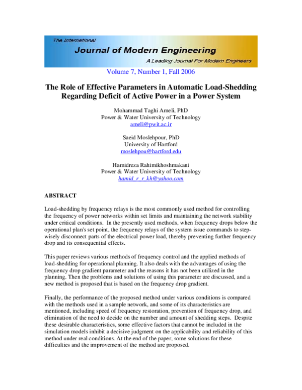 (PDF) The Role of Effective Parameters in Automatic Load-Shedding ...