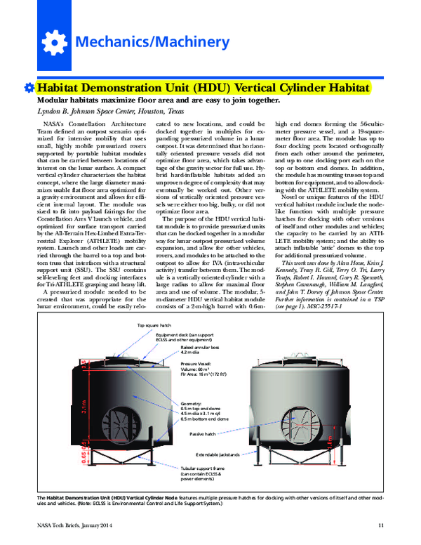 (PDF) Habitat Demonstration Unit (HDU) Vertical Cylinder Habitat