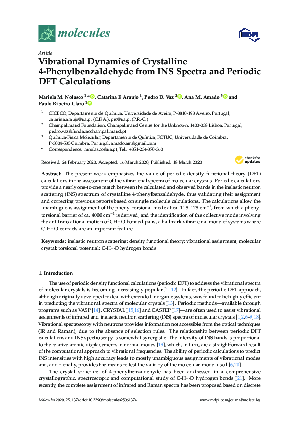 Pdf Vibrational Dynamics Of Crystalline 4 Phenylbenzaldehyde From Ins Spectra And Periodic Dft