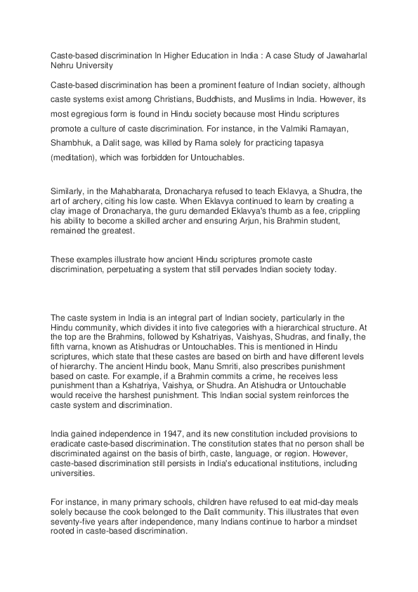 (PDF) Caste-based discrimination In Higher Education in India : A case ...