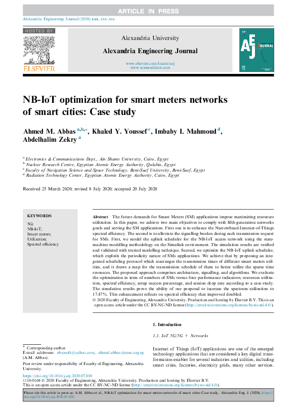 (PDF) NB-IoT optimization for smart meters networks of smart cities: Case study