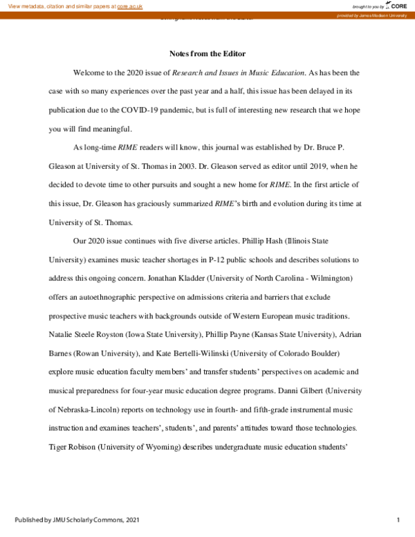 (PDF) Notes from the Editor