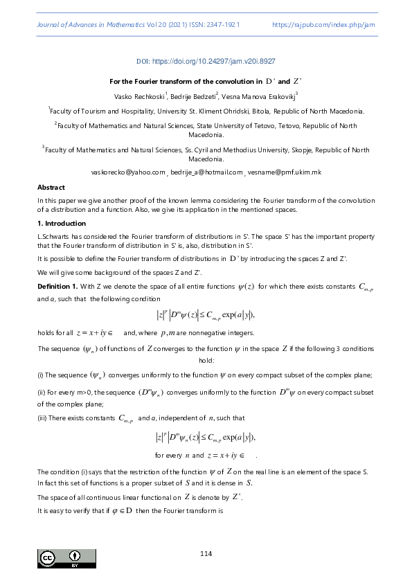 Pdf For The Fourier Transform Of The Convolution In And D And Z