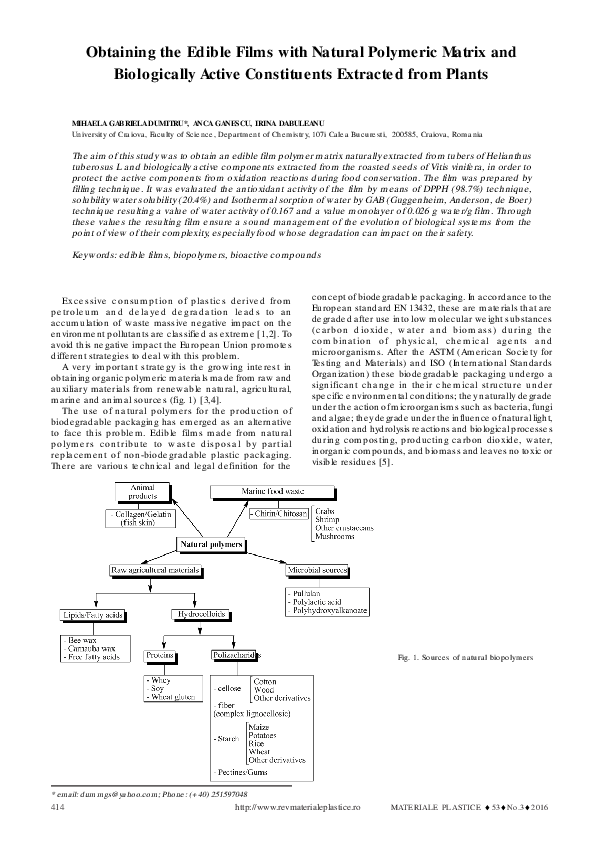 (PDF) Obtaining the Edible Films with Natural Polymeric Matrix and ...
