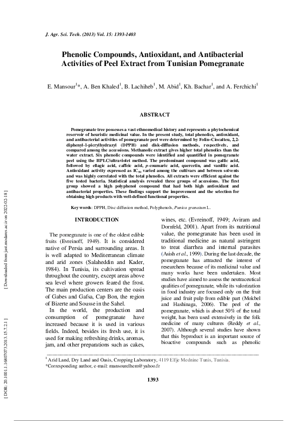 (PDF) Phenolic Compounds, Antioxidant, and Antibacterial Activities of Peel Extract from ...
