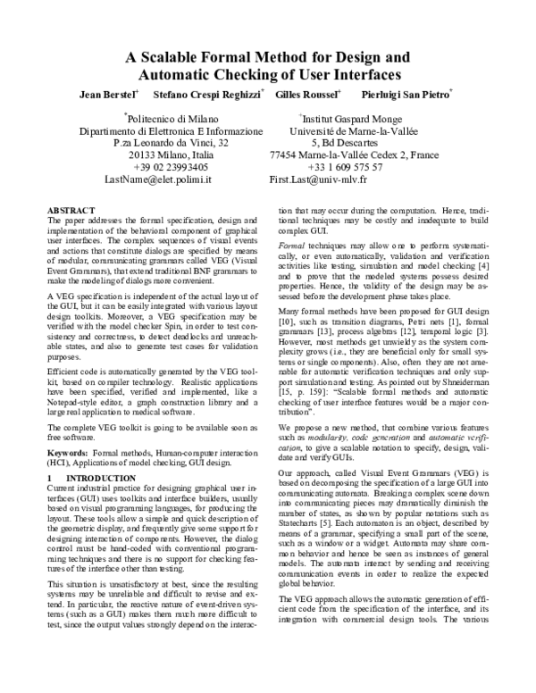 (PDF) A scalable formal method for design and automatic checking of user interfaces