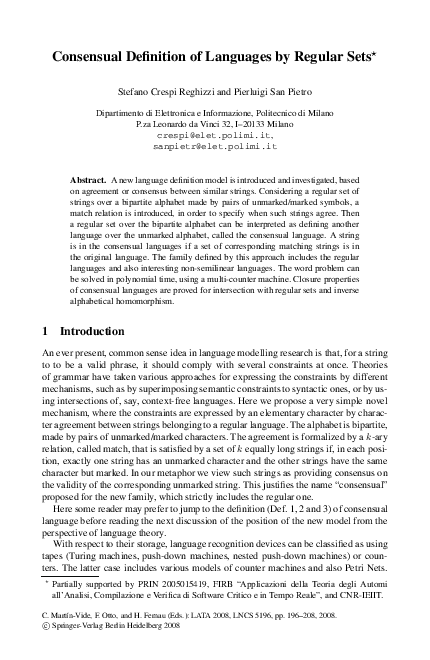 (PDF) Consensual Definition of Languages by Regular Sets