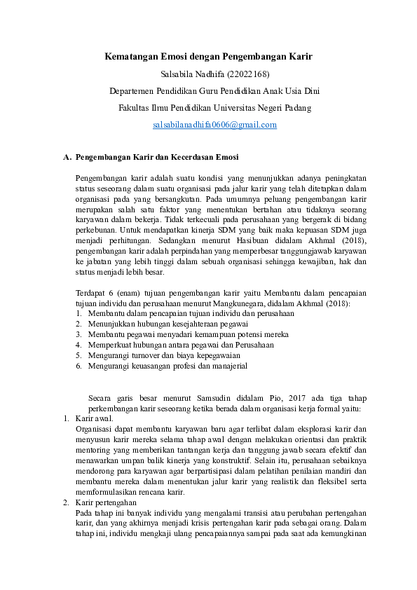 (PDF) Kematangan Emosi dengan Pengembangan Karir