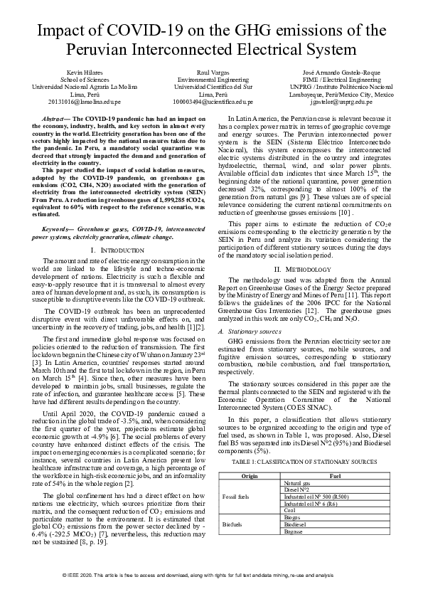 (PDF) Impact of COVID-19 on the GHG emissions of the Peruvian ...