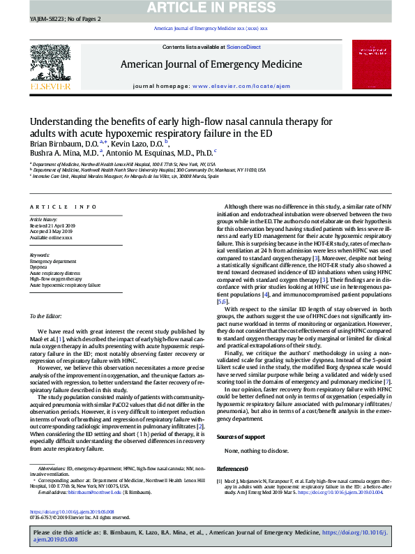 (PDF) Understanding the benefits of early high-flow nasal cannula ...