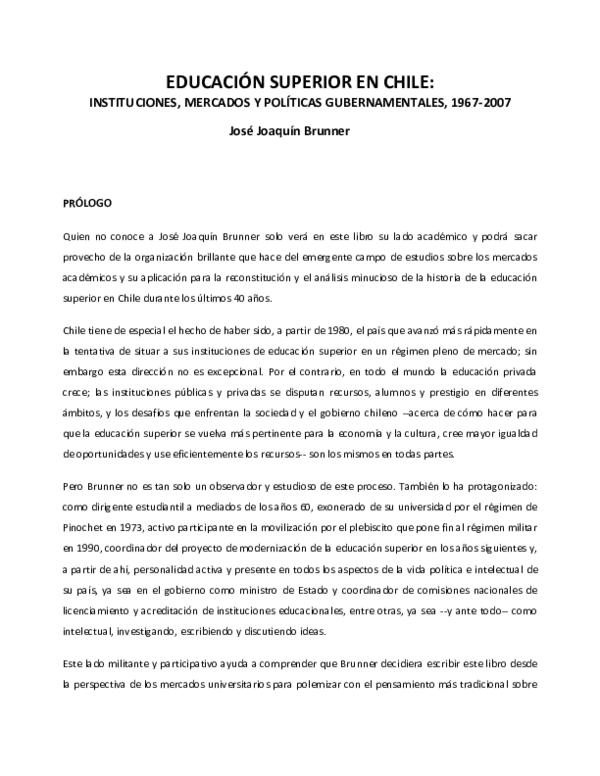(PDF) Educación Superior en Chile: Instituciones, Mercados y Políticas ...