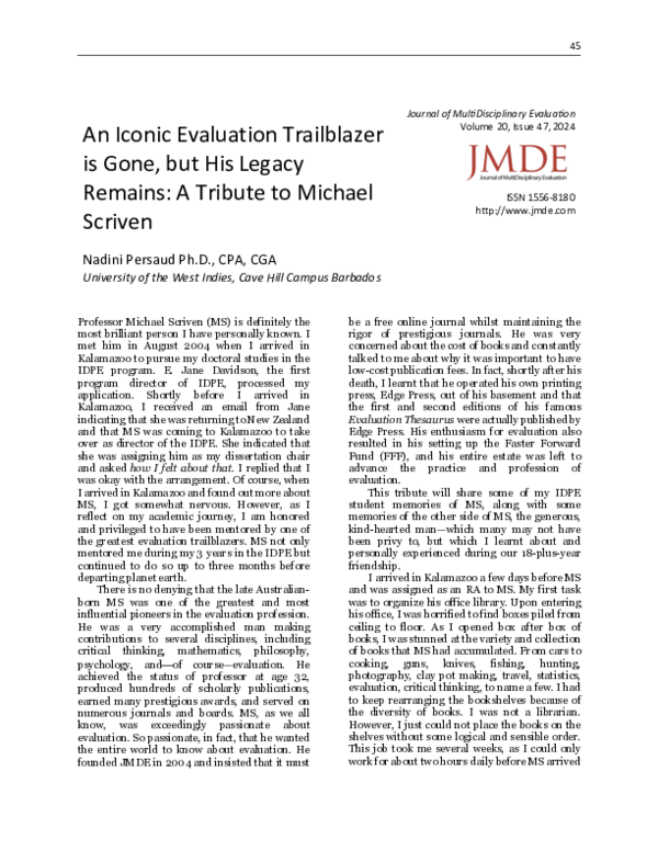 (PDF) An Iconic Evaluation Trailblazer is Gone but His Legacy Remains ...