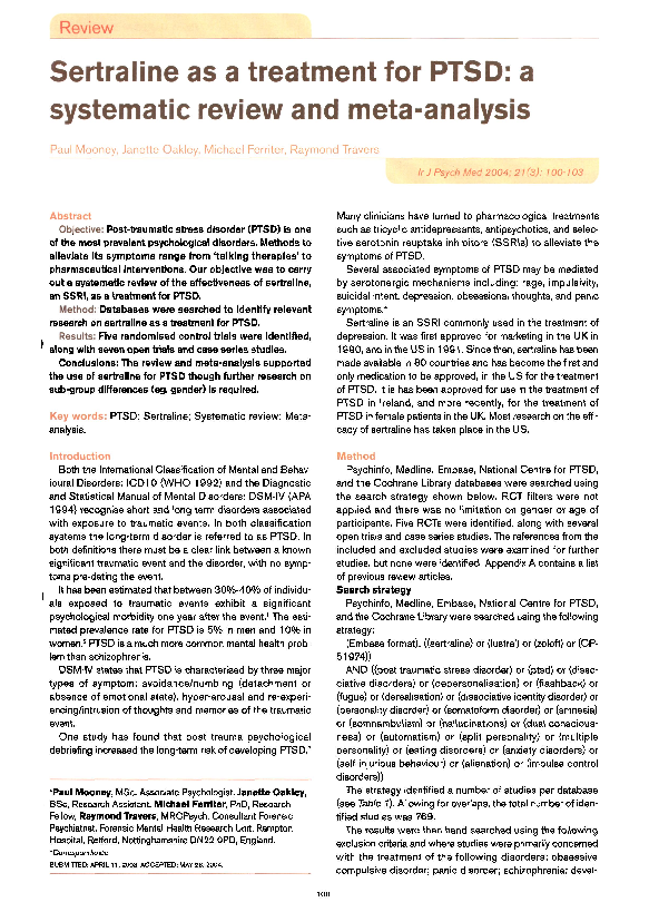 (PDF) Sertraline as a treatment for PTSD: a systematic review and meta ...
