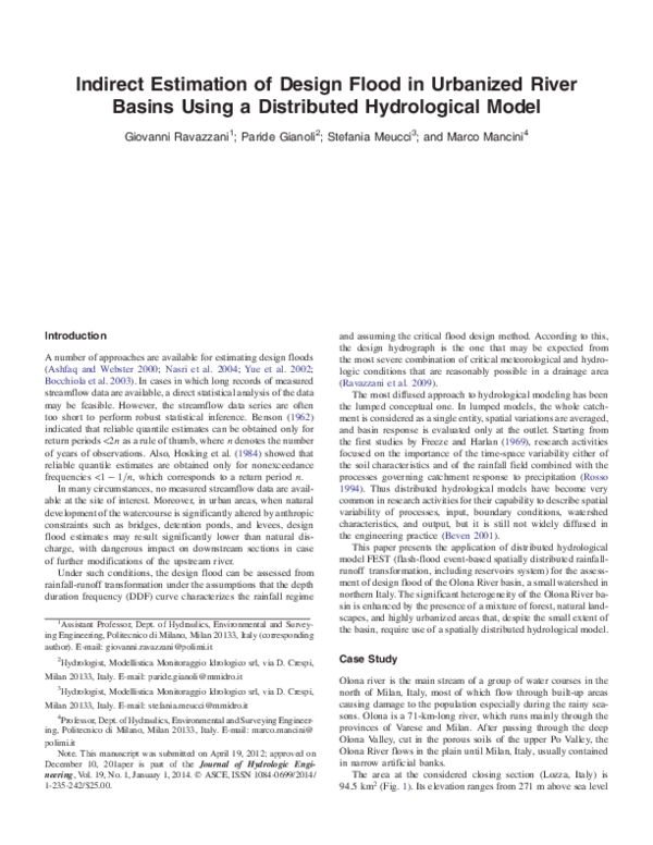 (PDF) Indirect Estimation of Design Flood in Urbanized River Basins Using a Distributed ...