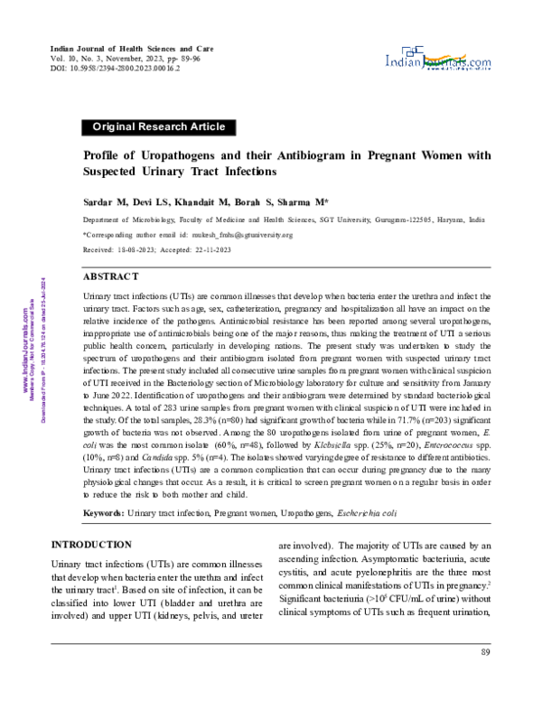 (PDF) Profile of Uropathogens and their Antibiogram in Pregnant Women ...