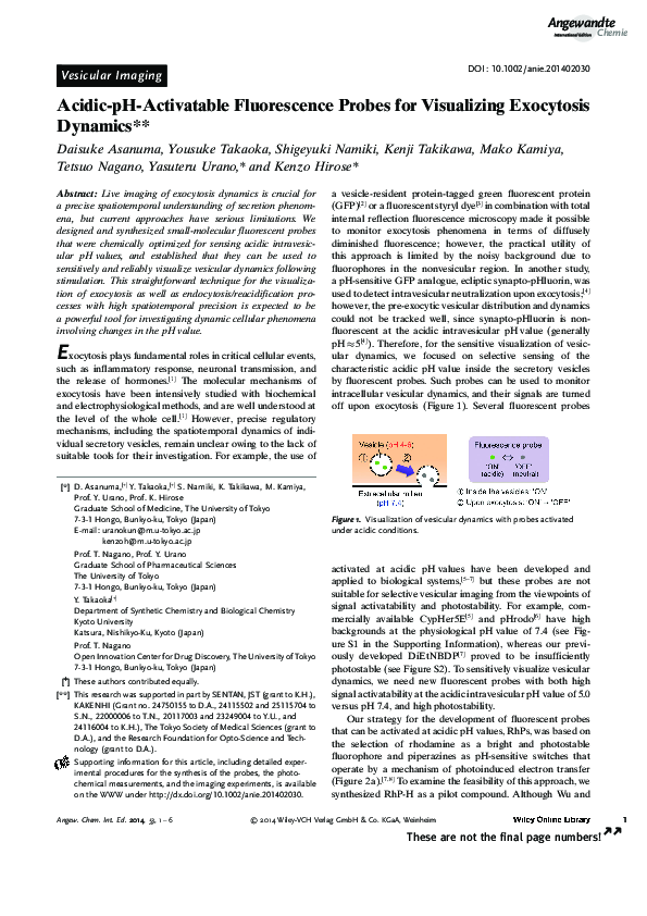 (PDF) Acidic-pH-Activatable Fluorescence Probes for Visualizing Exocytosis Dynamics