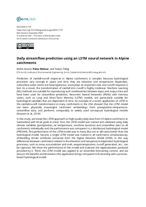 (PDF) Daily streamflow prediction using an LSTM neural network in Alpine catchments