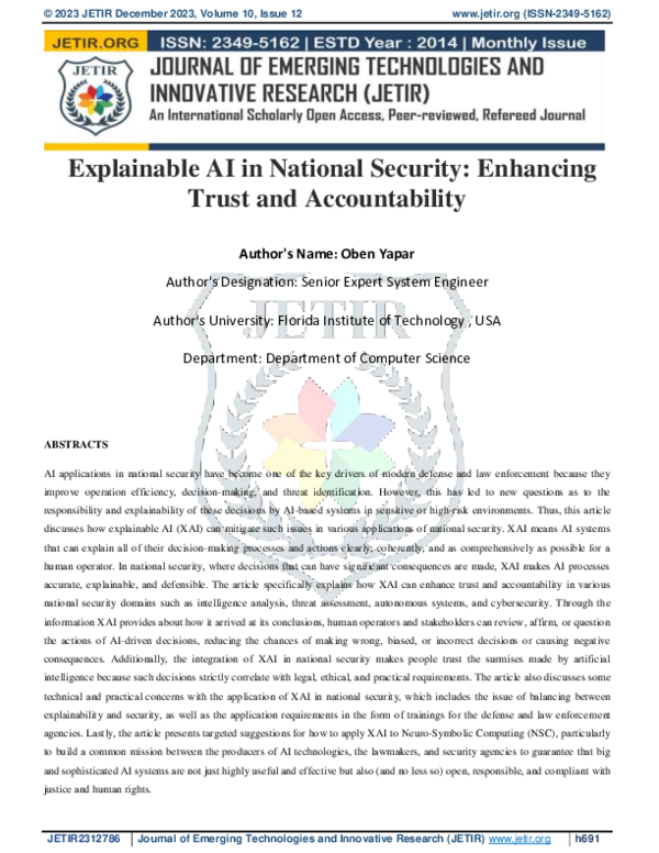 (PDF) Explainable AI in National Security: Enhancing Trust and Accountability
