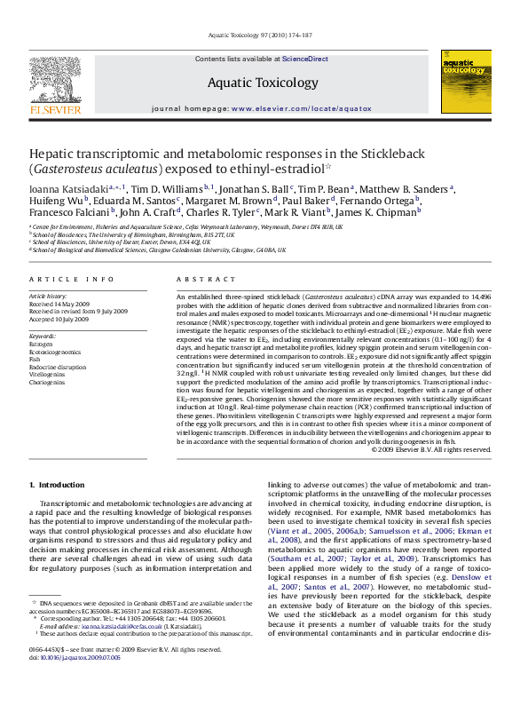 (PDF) Hepatic transcriptomic and metabolomic responses in the Stickleback (Gasterosteus ...
