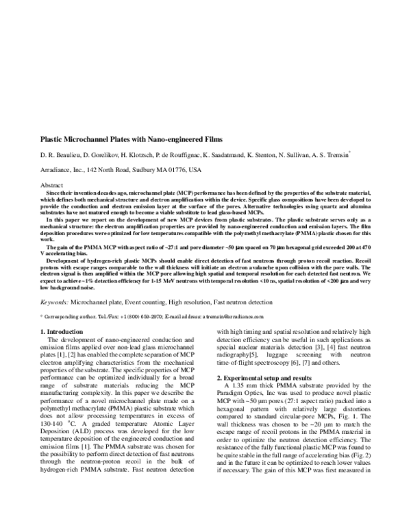 (PDF) Plastic microchannel plates with nano-engineered films