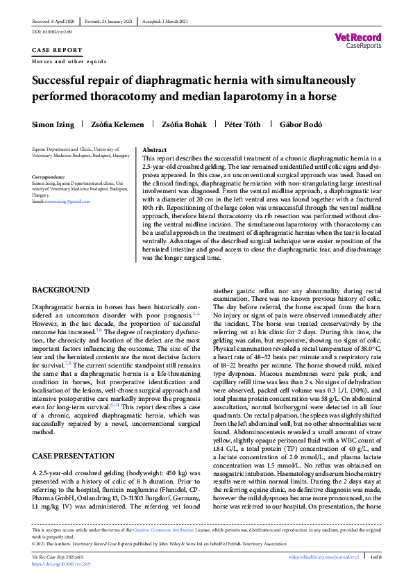 (PDF) Successful repair of diaphragmatic hernia with simultaneously ...