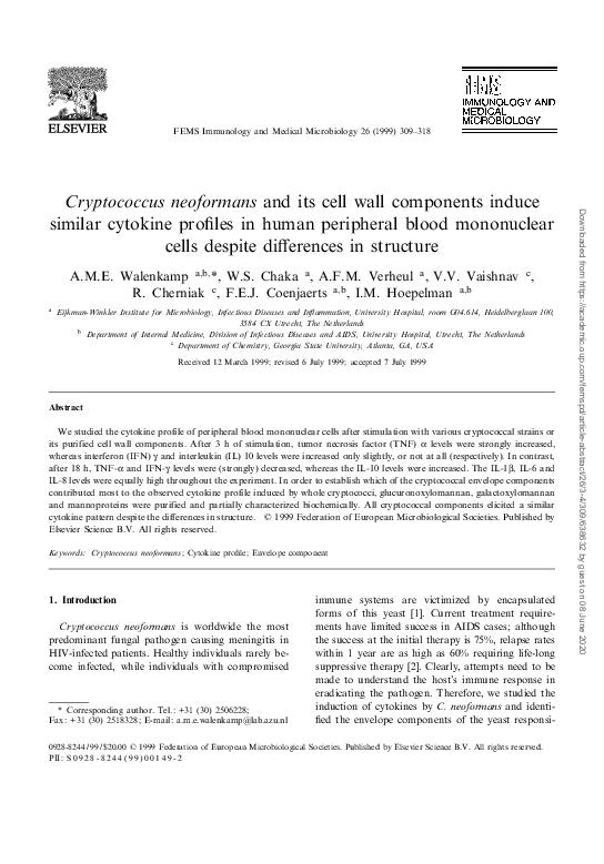 (PDF) Cryptococcus neoformansand its cell wall components induce ...