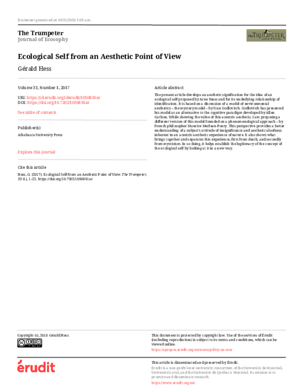 (PDF) Ecological Self from an Aesthetic Point of View