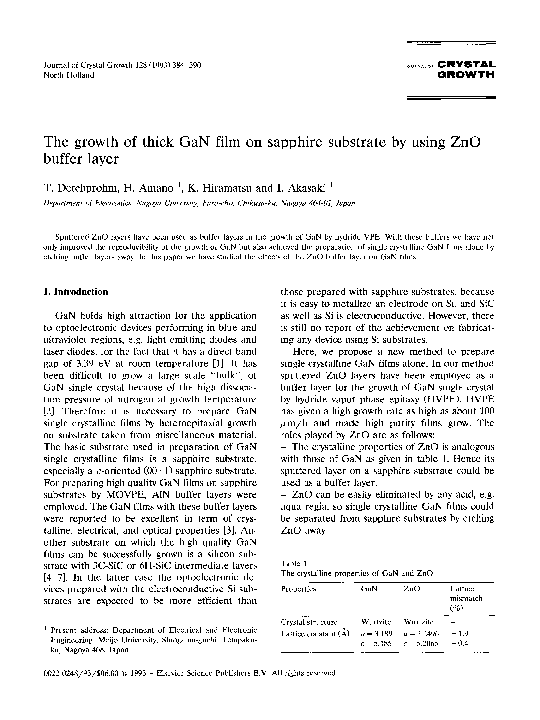 (PDF) The growth of thick GaN film on sapphire substrate by using ZnO buffer layer