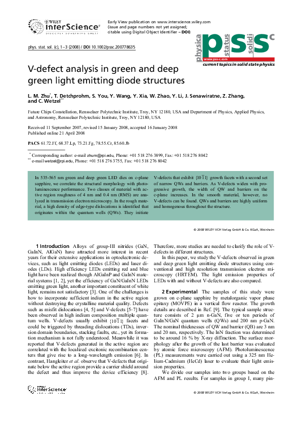 (PDF) V‐defect analysis in green and deep green light emitting diode ...