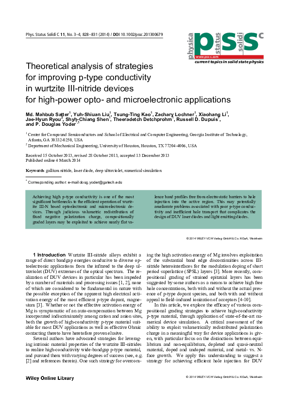 (PDF) Theoretical analysis of strategies for improving p‐type conductivity in wurtzite III ...