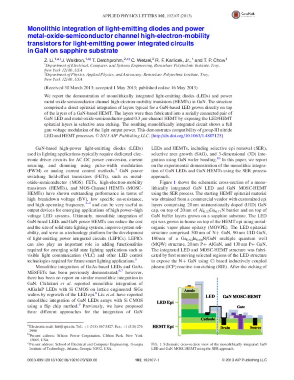 (PDF) Monolithic integration of light-emitting diodes and power metal-oxide-semiconductor ...