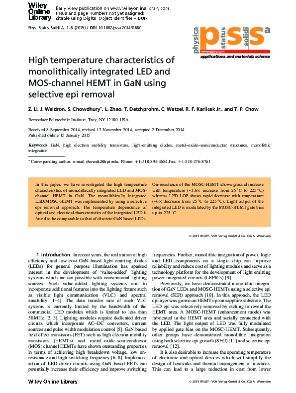 (PDF) High temperature characteristics of monolithically integrated LED ...