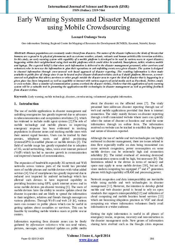 (PDF) Early Warning Systems and Disaster Management using Mobile ...