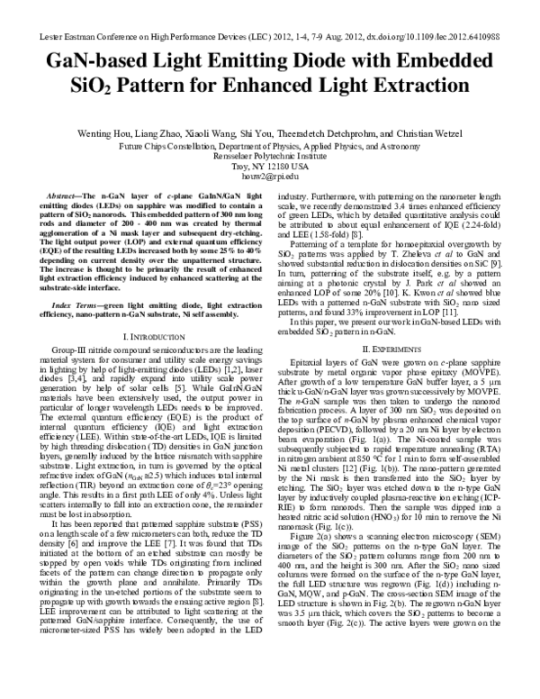 Pdf Gan Based Light Emitting Diode With Embedded Sio 2 Pattern For Enhanced Light Extraction