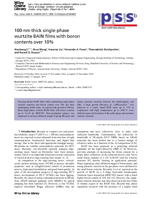 (PDF) 100‐nm thick single‐phase wurtzite BAlN films with boron contents over 10% | Theeradetch ...