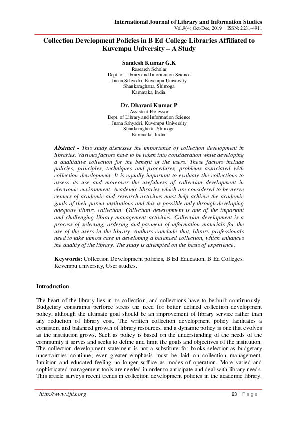 (PDF) Collection Development Policies in B Ed College Libraries ...